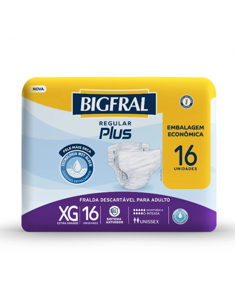 Fralda Bigfral Regular Plus Econômica XG - Com 16 Unidades
